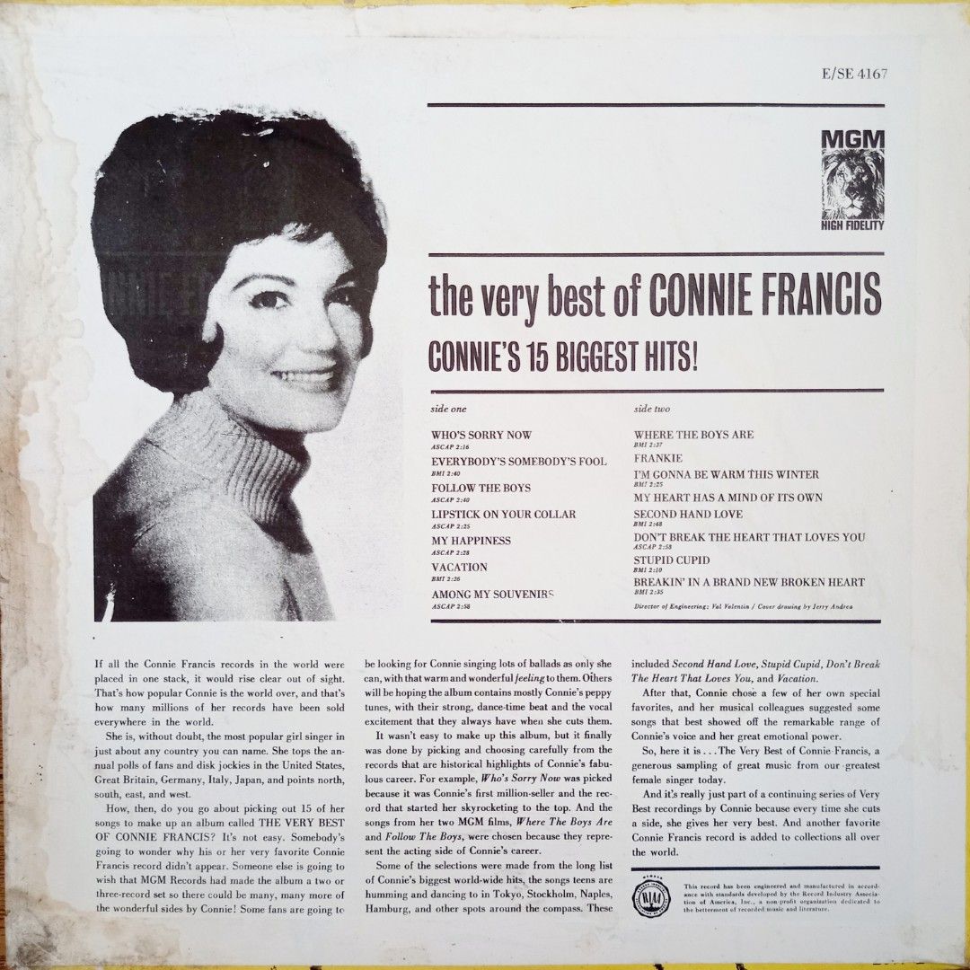 For Sale Connie Francis - The Very Best Of Connie Francis (Connie's 15 ...