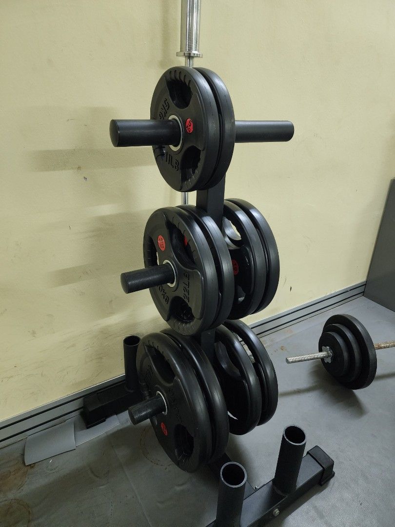 Full Rack set + Bench + Olympic barbells + 120kg Weight Plates, Sports ...