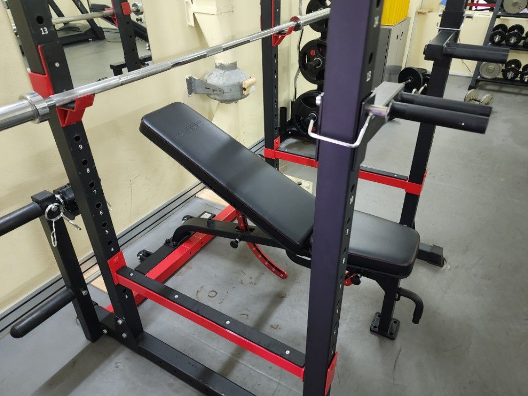 Full Rack set + Bench + Olympic barbells + 120kg Weight Plates, Sports ...