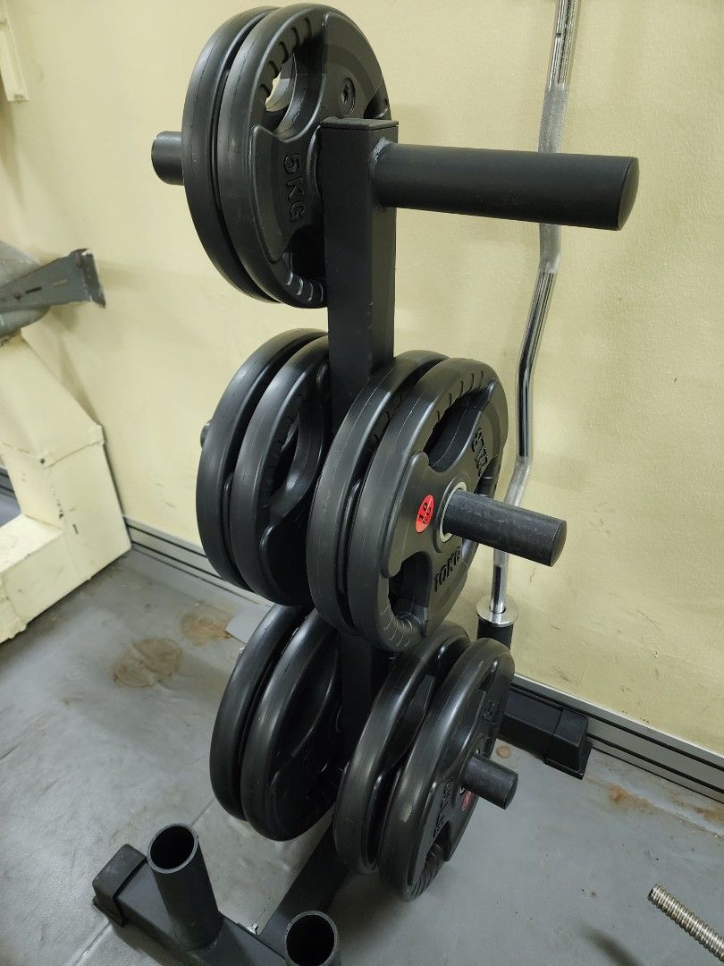 Full Rack set + Bench + Olympic barbells + 120kg Weight Plates, Sports ...
