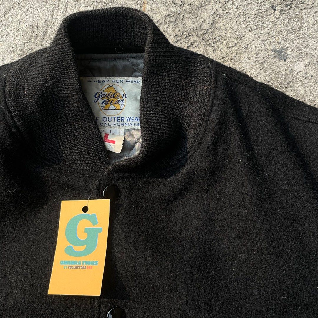 Golden Bear All-black Vintage Varsity Jacket, Men's Fashion, Coats ...