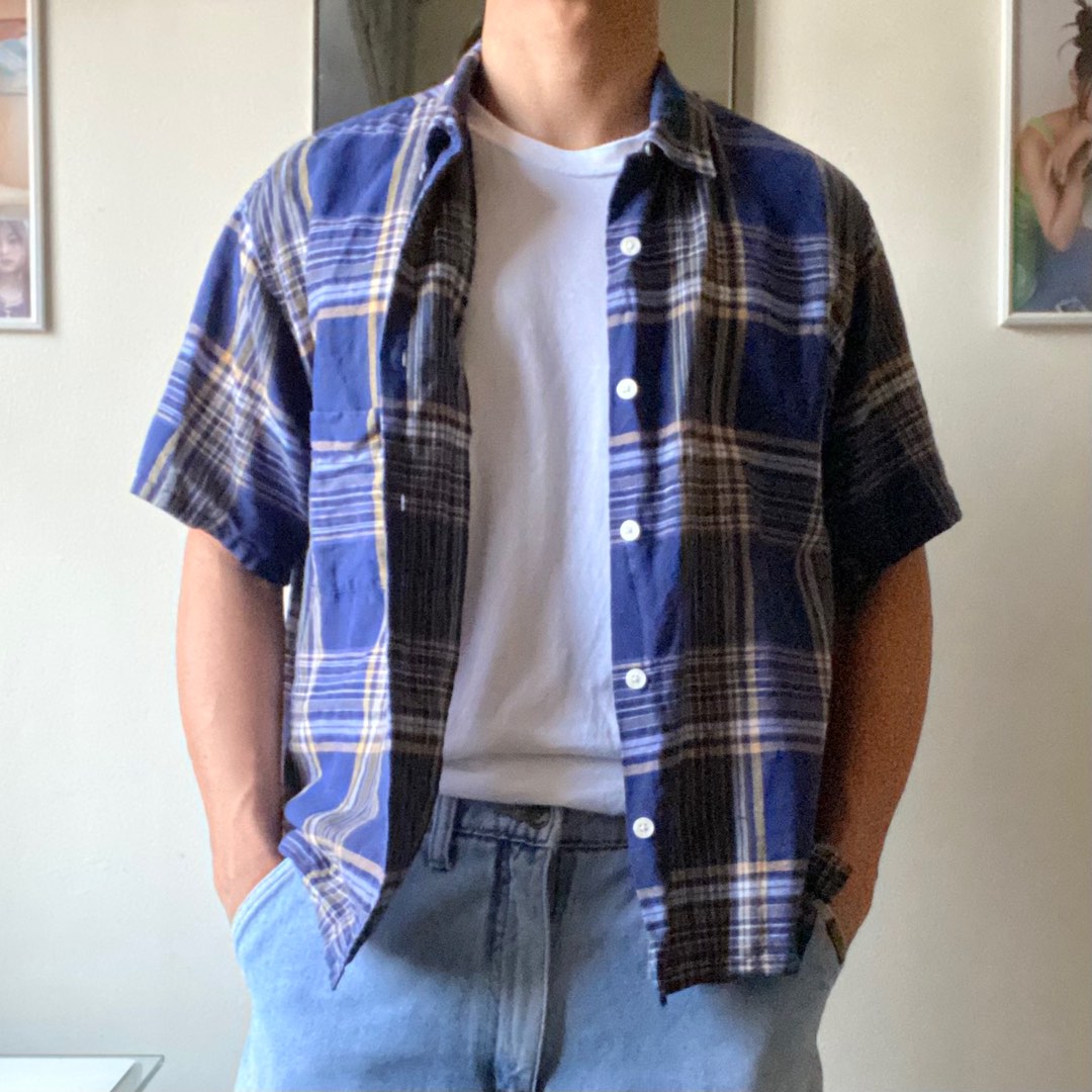 GU Blue Checkered Polo Shirt, Men's Fashion, Tops & Sets, Formal Shirts ...