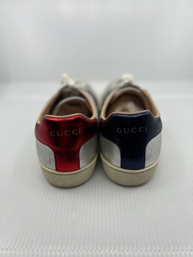 Gucci Limited Edition Ace Leather Metallic Silver Trainers, Women's ...