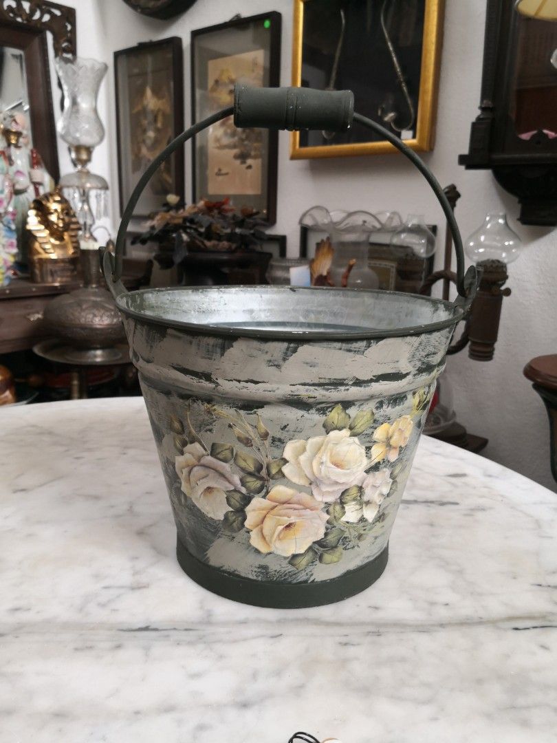 Hand Painted Metal Bucket, Furniture & Home Living, Home Decor, Vases ...