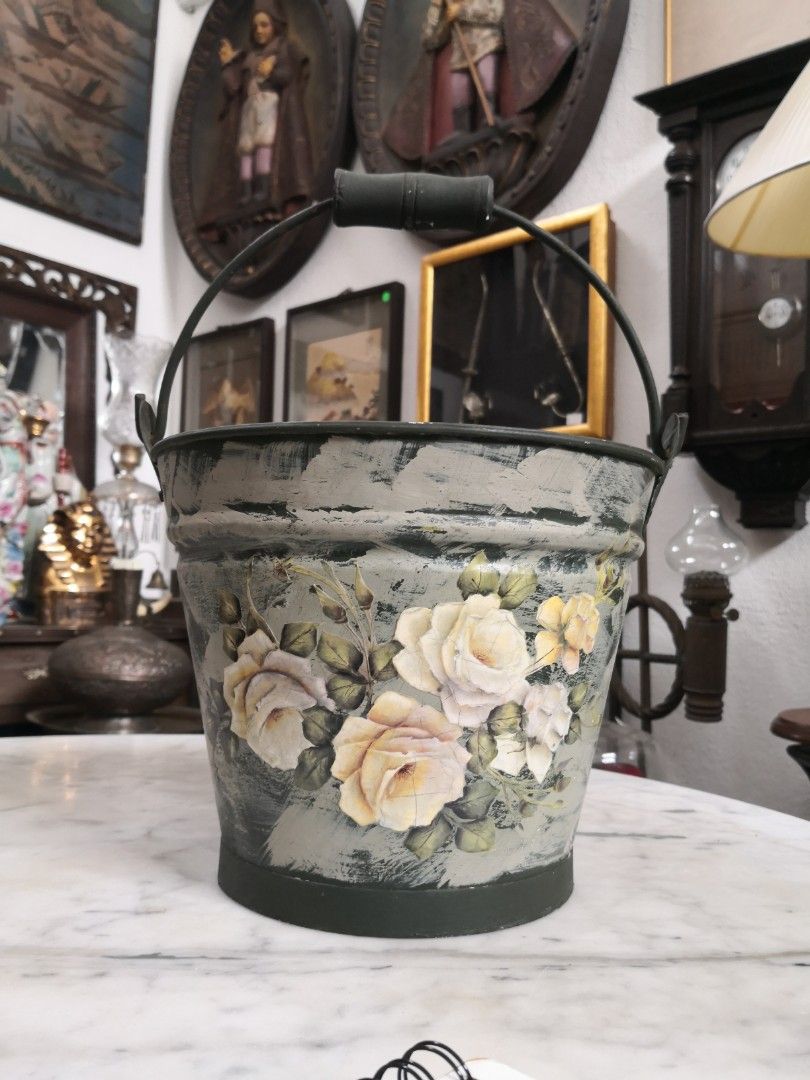 Hand Painted Metal Bucket, Furniture & Home Living, Home Decor, Vases ...