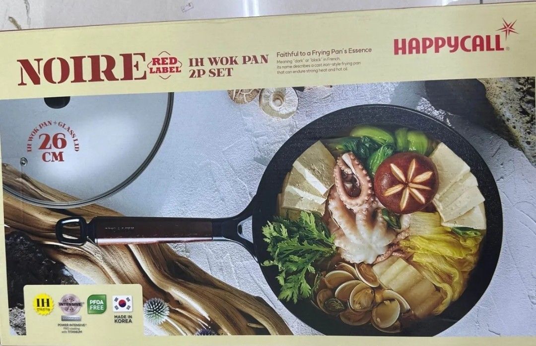 Happycall Noire IH wok pan with glass lid 26cm, Furniture & Home Living ...