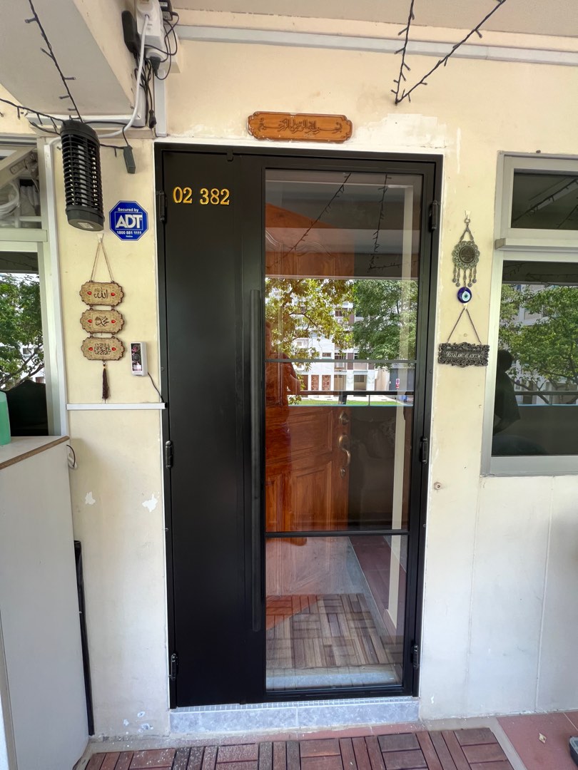 HDB Glass Gate with mildsteel frames, Furniture & Home Living, Security ...