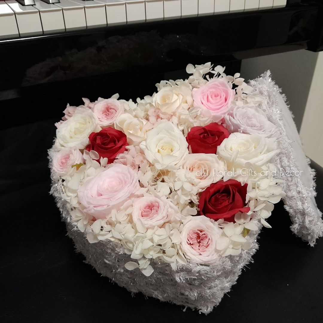 heart shaped floral box, bloom box, premium preserved roses, proposal ...