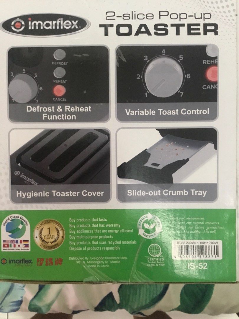 Imarflex 2-Slice Pop Up Toaster (Model IS 52), TV & Home Appliances ...