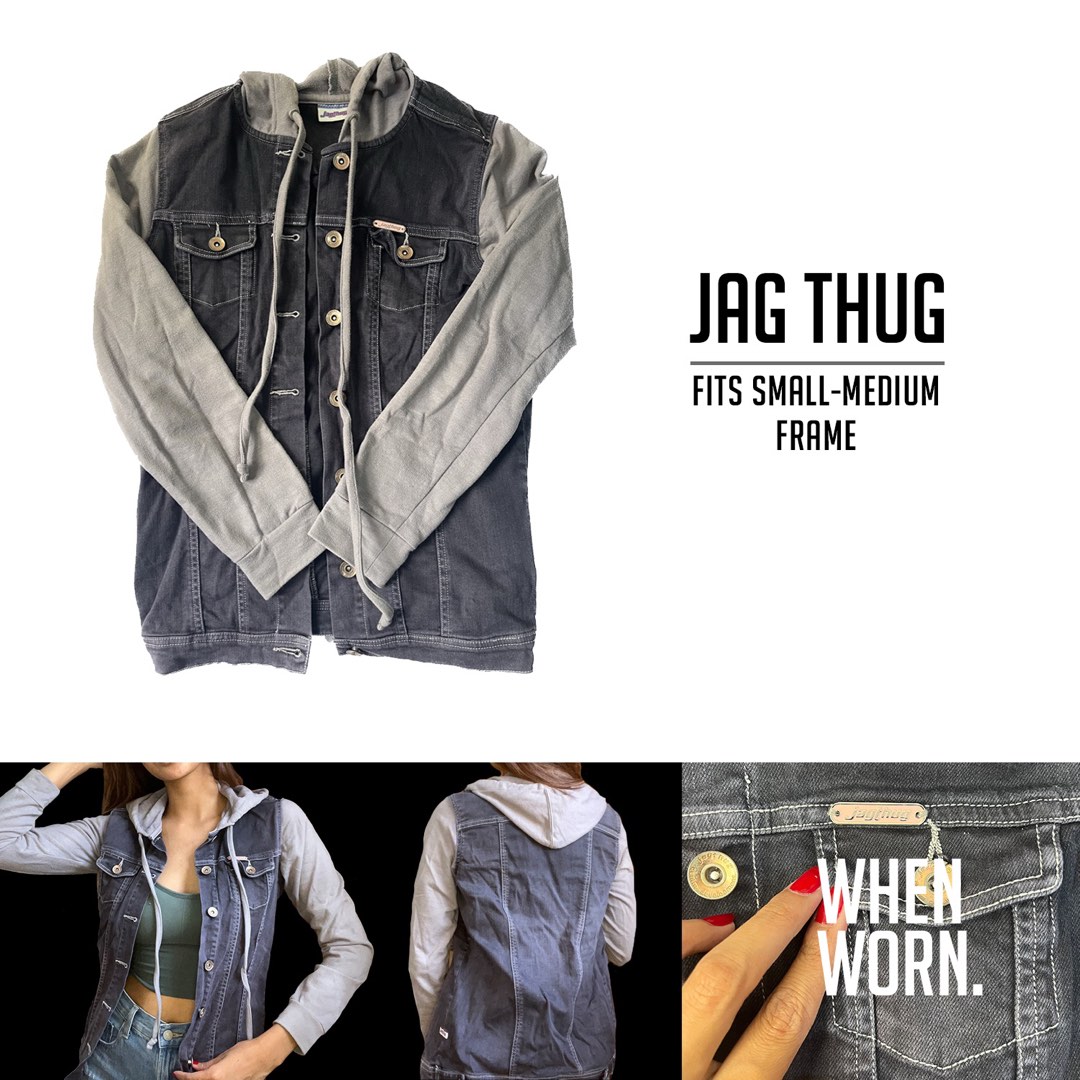 Jag Thug Hooded Denim Jacket, Women's Fashion, Coats, Jackets and ...