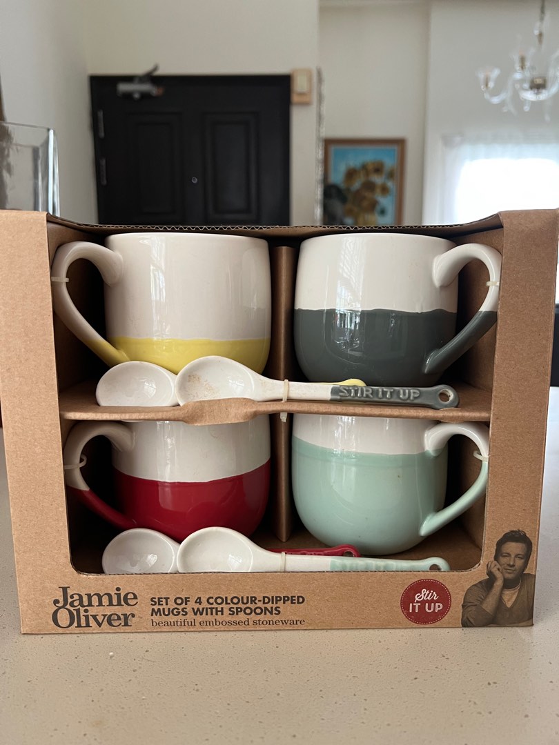 Jamie Oliver set of 4 mugs with spoon, Furniture & Home Living ...