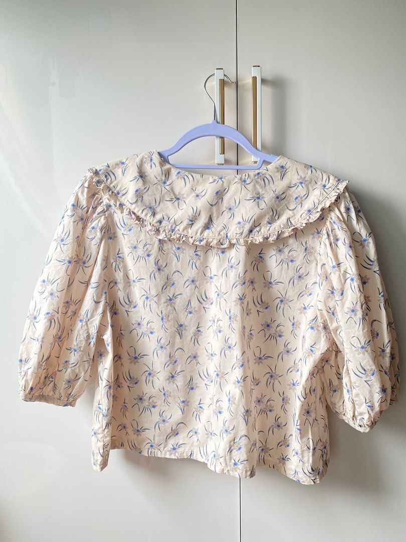 JG Korean Collared Floral Crop Top, Women's Fashion, Tops, Blouses on ...