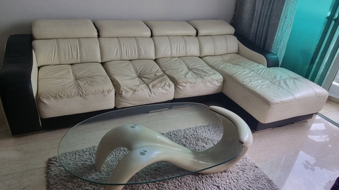 Leather sofa & coffee table, Furniture & Home Living, Furniture, Sofas ...