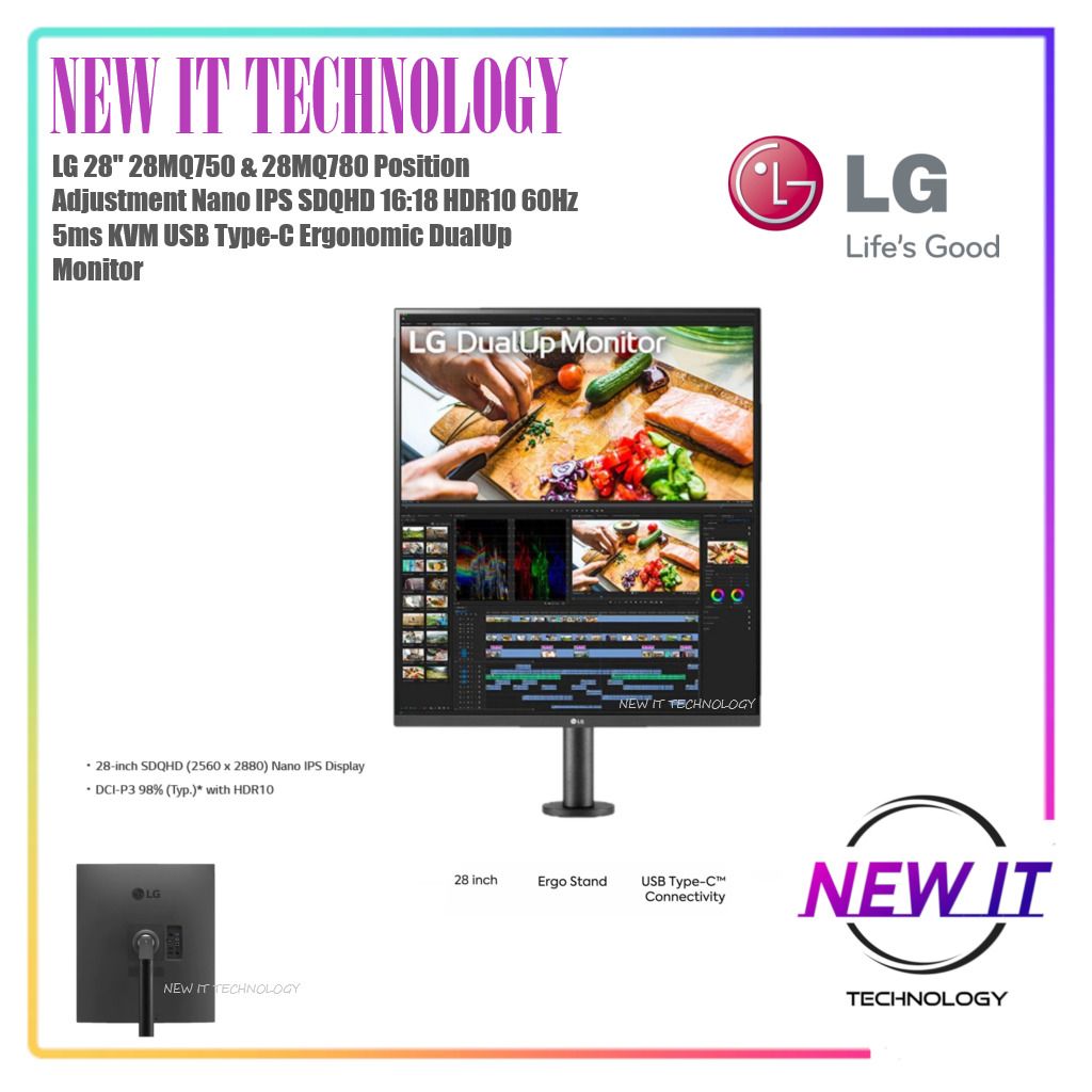 LG 28" 28MQ750 & 28MQ780 Position Adjustment Nano IPS SDQHD 16:18 HDR10 ...