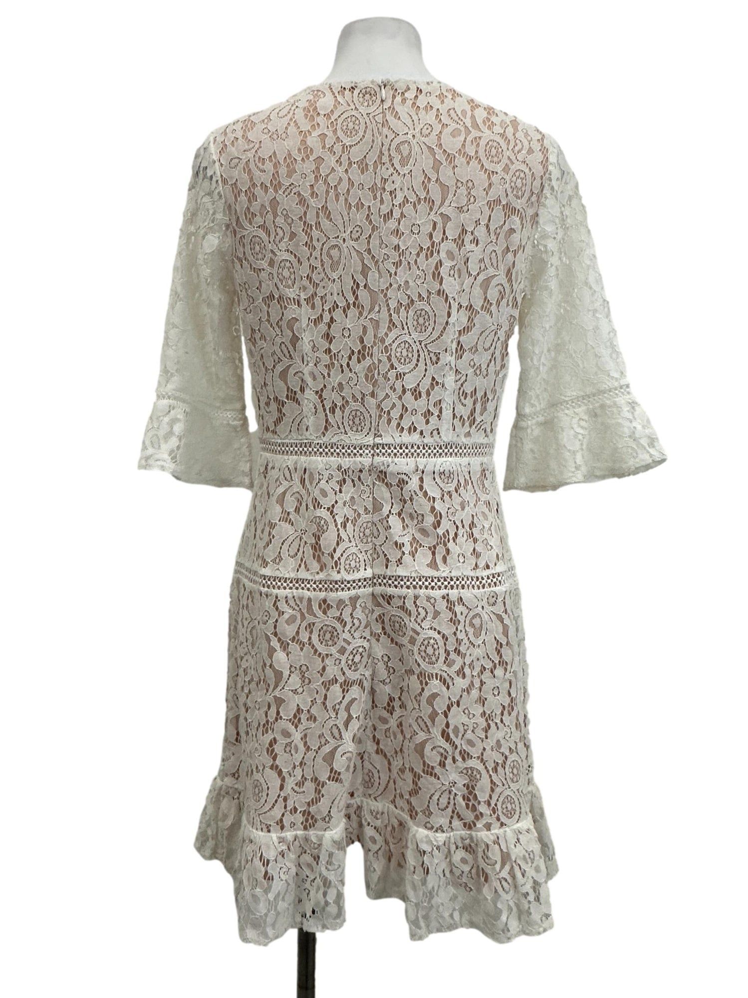 MDS Cream White Lace Embroidered A Line Dress, Women's Fashion, Dresses & Sets, Dresses on Carousell