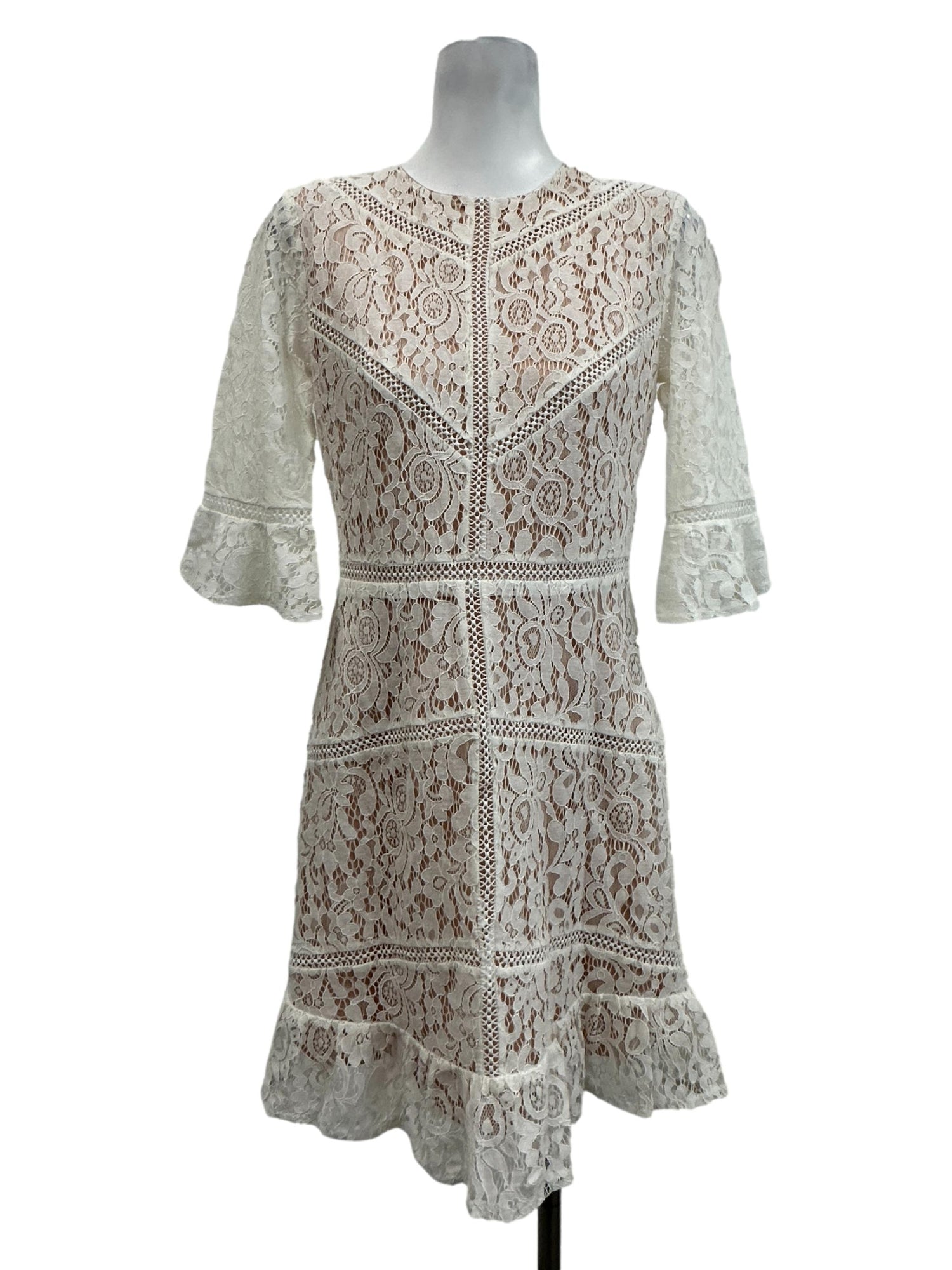 MDS Cream White Lace Embroidered A Line Dress, Women's Fashion, Dresses & Sets, Dresses on Carousell