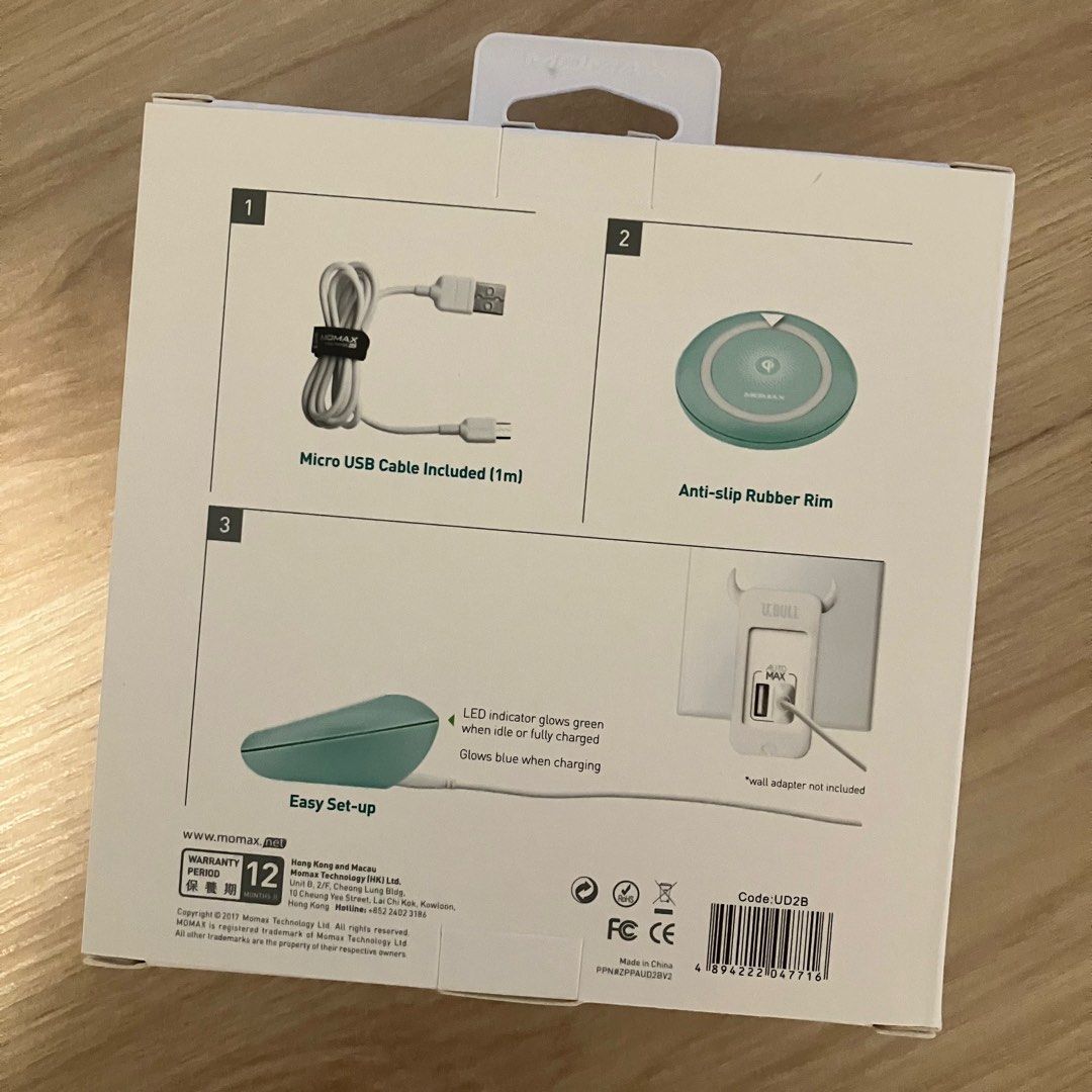 【全新】Momax 10W Q.Dock QI ios android 無線快速充電器 藍綠色, 手提電話, 電話及其他裝置配件, 電池及充電器 - Carousell