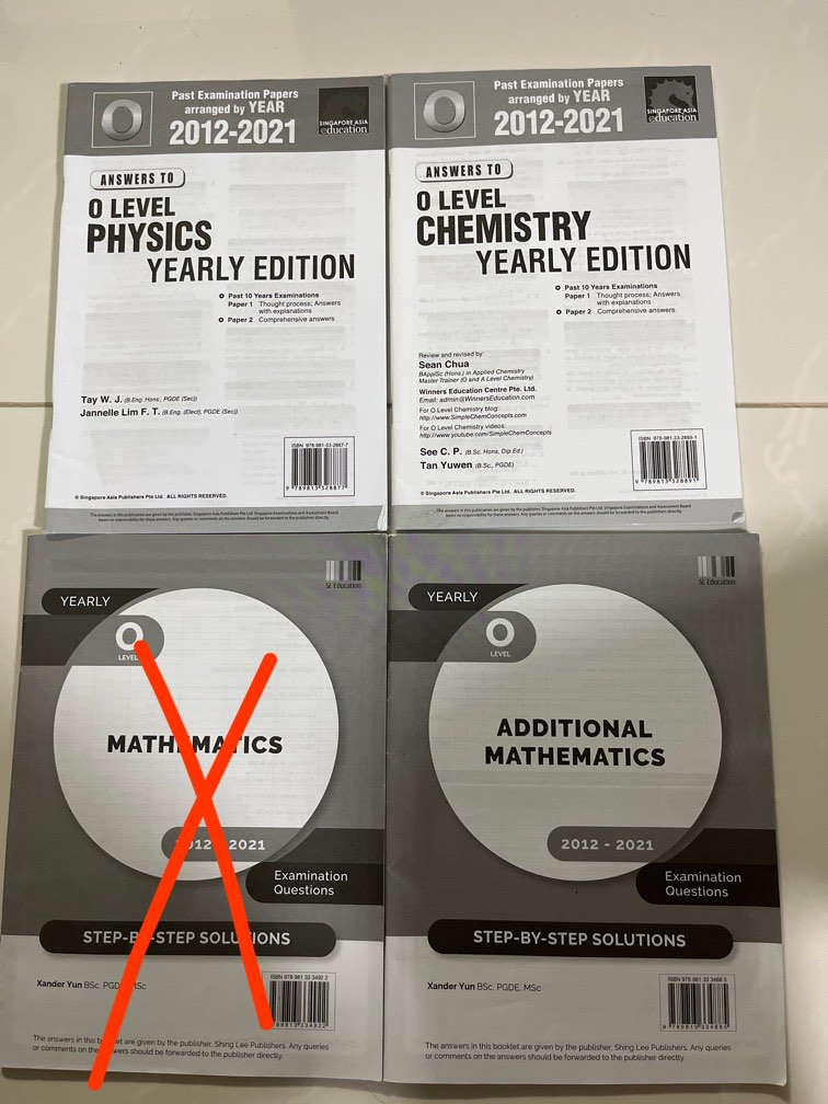 O level TYS answer keys (Physics, Chemistry, Math, A Math), Hobbies ...