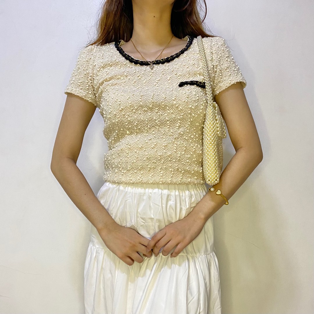 old money cream tweed top, Women's Fashion, Tops, Blouses on Carousell