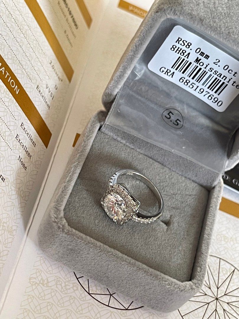 Original Moissanite Diamong Round Brilliant Ring, Women's Fashion ...