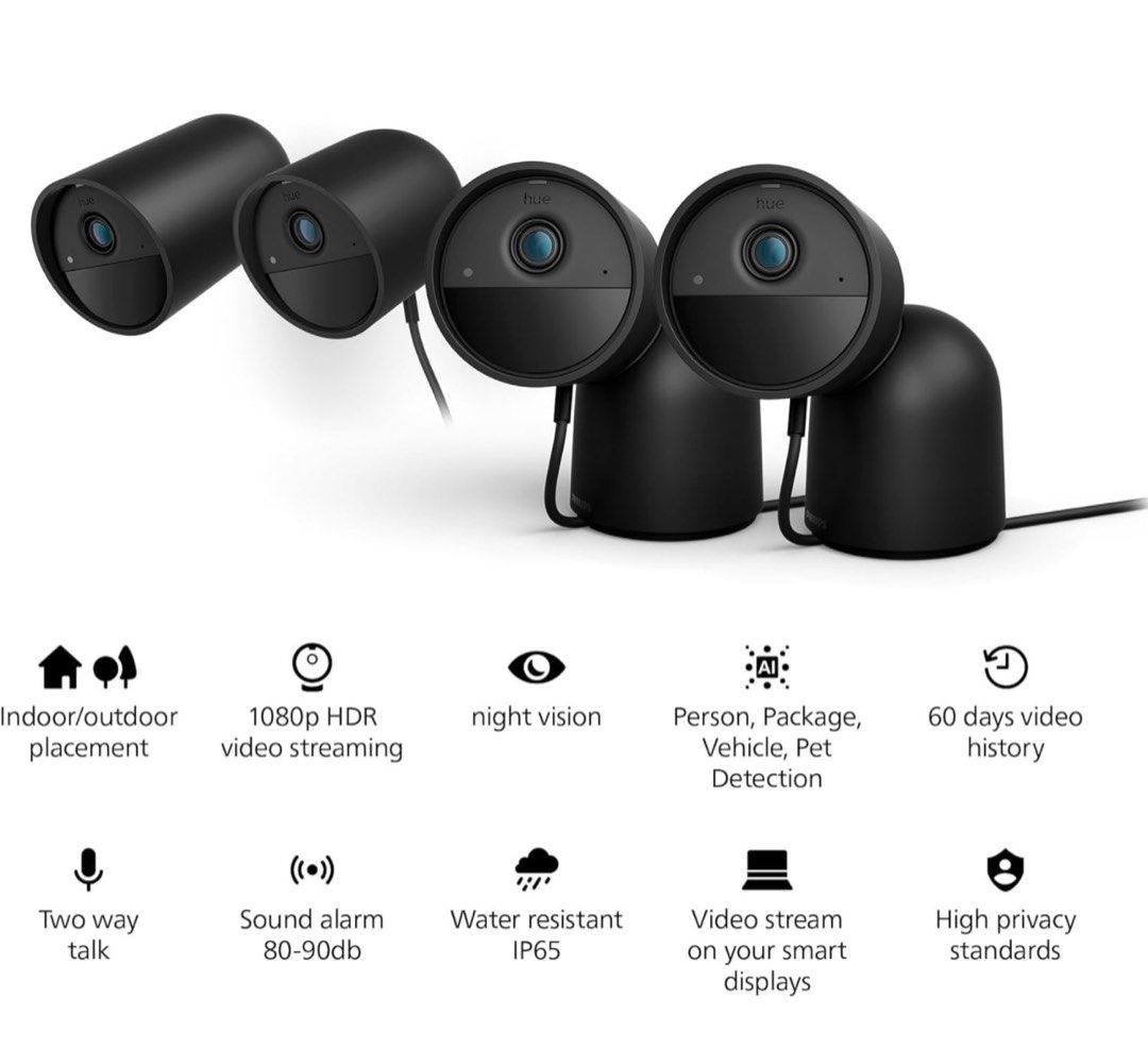 Philips Hue Secure Wired Smart 1080p Security Camera Black Stand ...