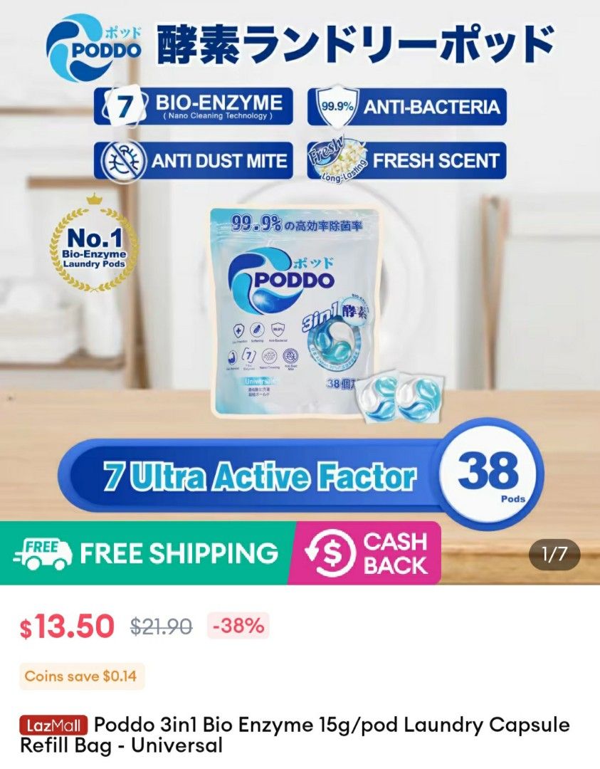 Poddo Laundry 38 Capsules, Furniture & Home Living, Cleaning & Homecare ...