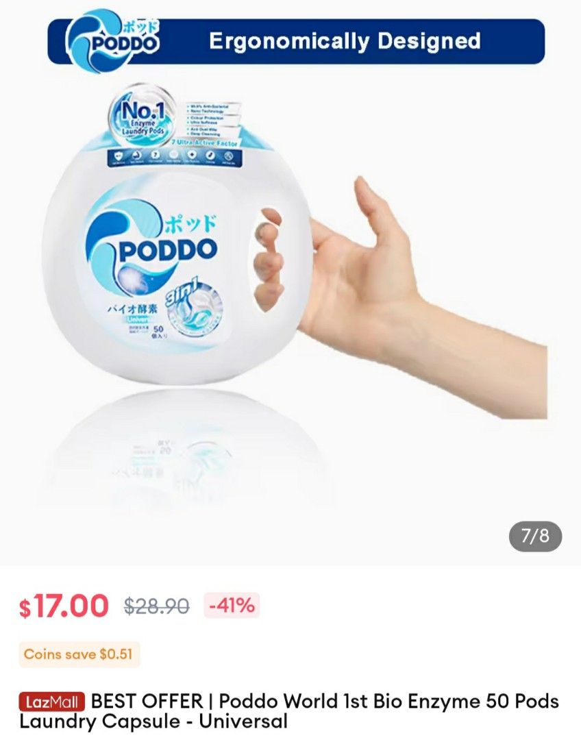 Poddo Laundry Capsule 50pcs, Furniture & Home Living, Cleaning ...