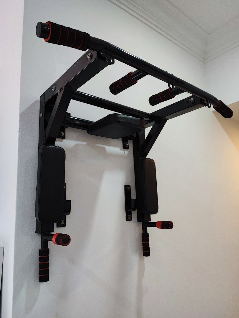 Pull Chin up bar dip parallel bar leg raise wall mount hung, Sports ...