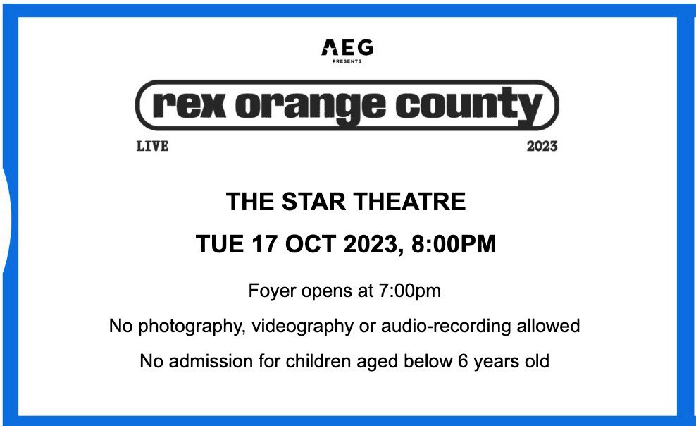 Rex Orange County SG Concert Ticket, Tickets & Vouchers, Event Tickets ...