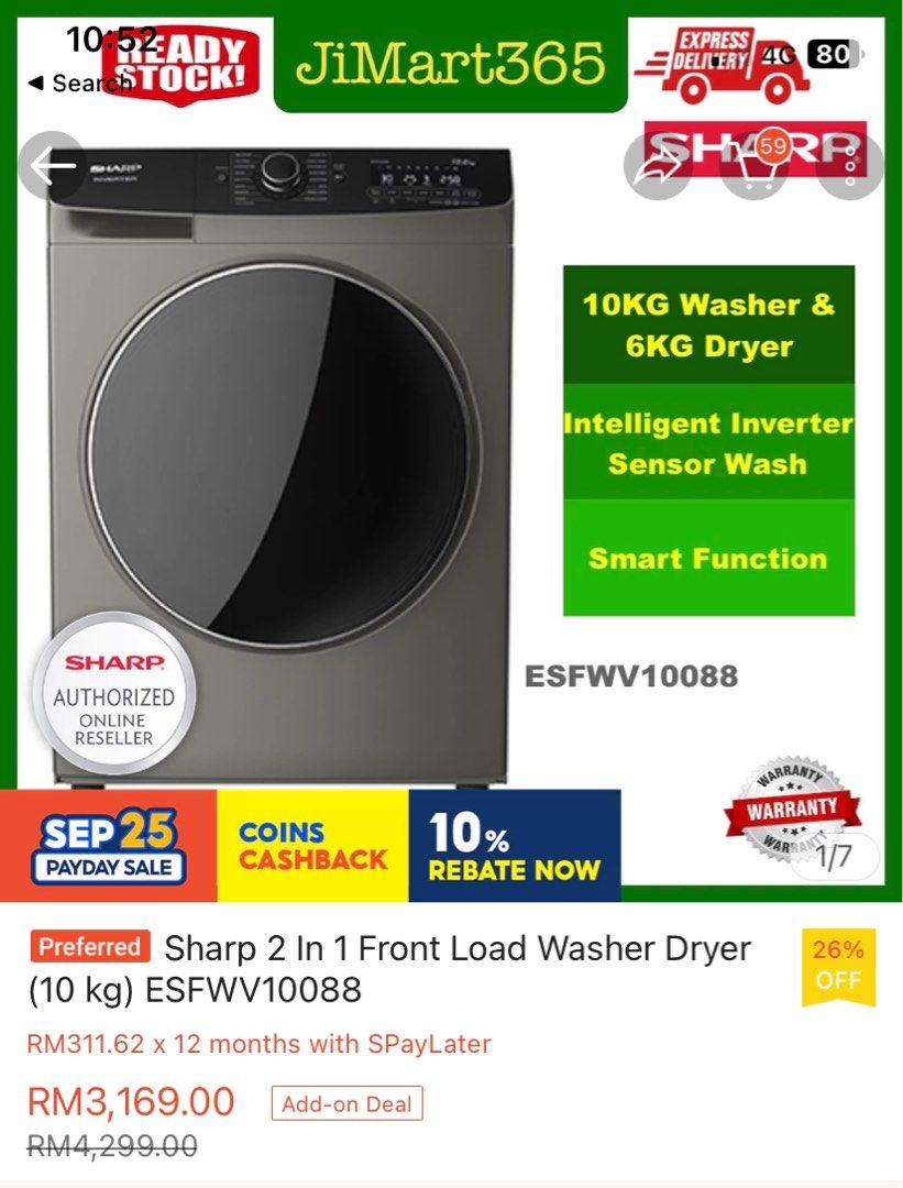 Sharp Washer Dryer 2 in 1 New, TV & Home Appliances, Washing Machines ...