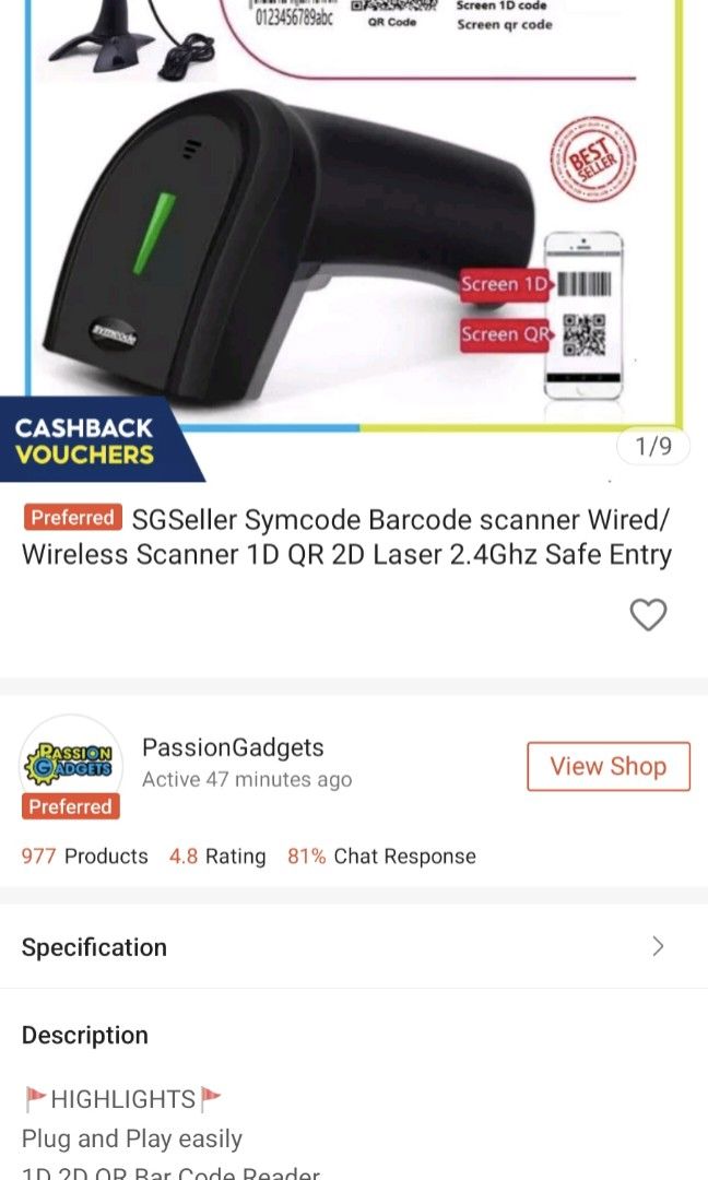 Symcode Barcode/QR code wireless scanner, Computers & Tech, Printers ...