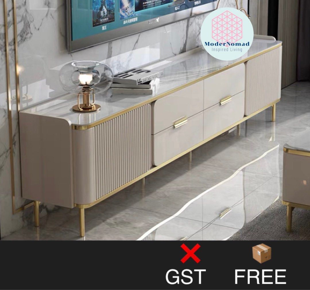 TV Console Coffee Table TV Cabinet Music Console Sintered Stone Top ...