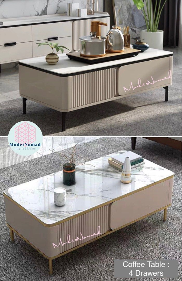 TV Console Coffee Table TV Cabinet Music Console Sintered Stone Top ...