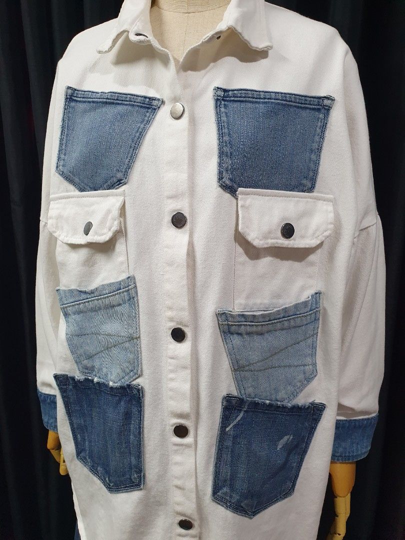Upcycled white denim button down, Women's Fashion, Tops, Others Tops on ...