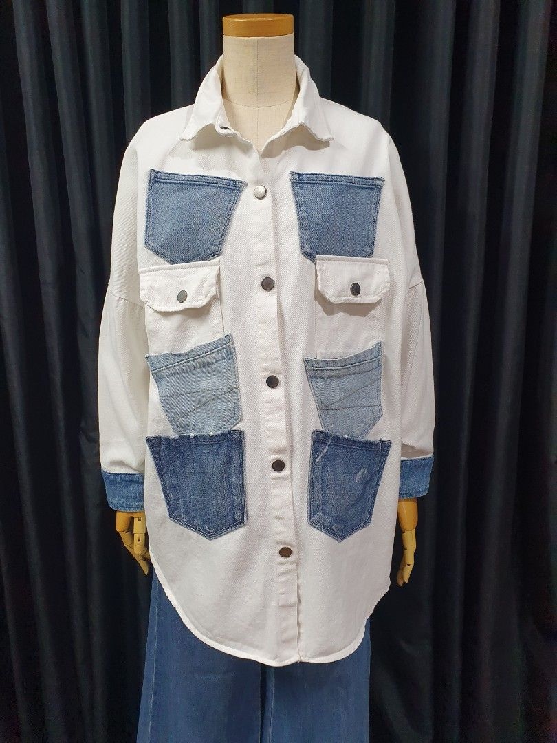 Upcycled white denim button down, Women's Fashion, Tops, Others Tops on ...