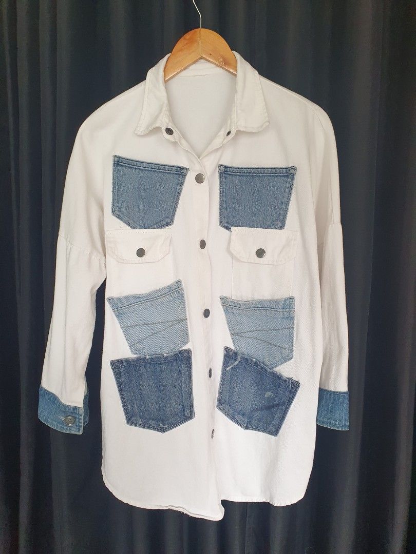 Upcycled white denim button down, Women's Fashion, Tops, Others Tops on ...