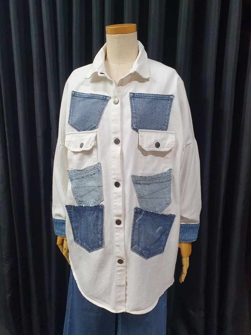 Upcycled white denim button down, Women's Fashion, Tops, Others Tops on ...