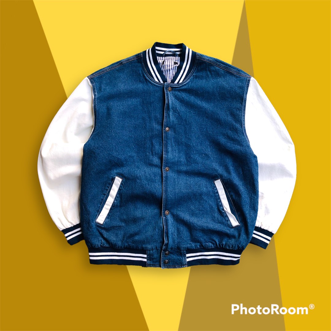 Varsity Full Denim Belang”, Fesyen Pria, Pakaian , Baju Luaran di Carousell