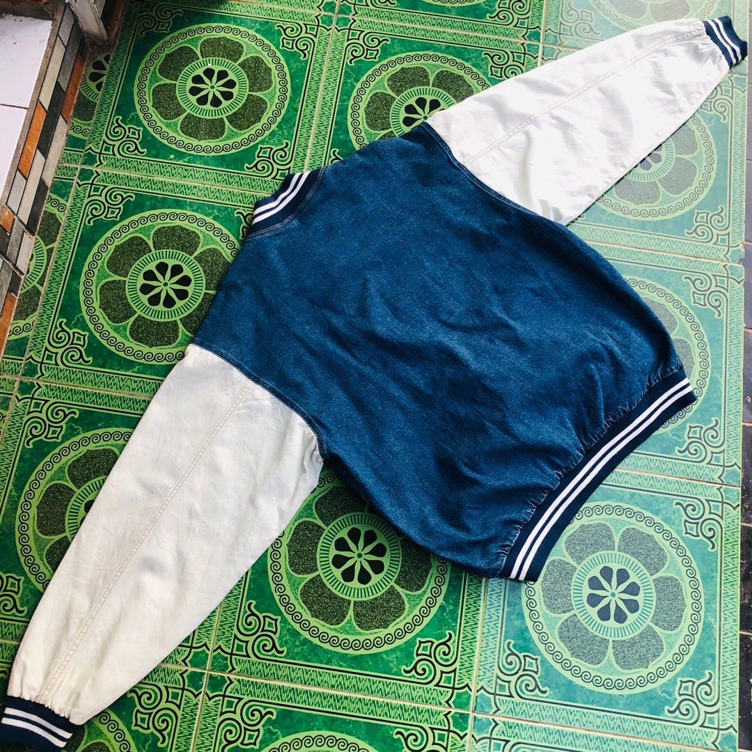 Varsity Full Denim Belang”, Fesyen Pria, Pakaian , Baju Luaran di Carousell