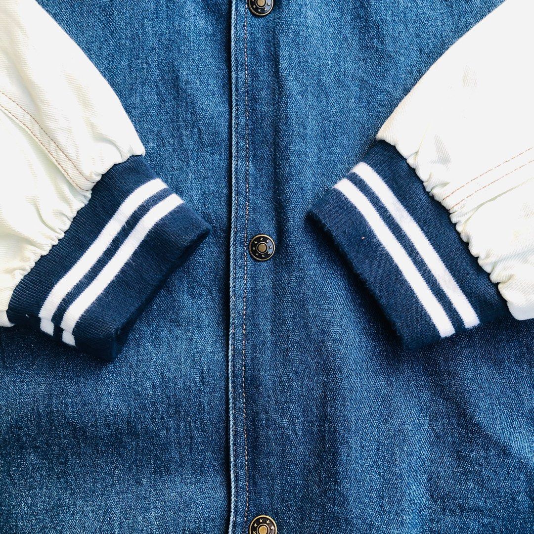 Varsity Full Denim Belang”, Fesyen Pria, Pakaian , Baju Luaran di Carousell