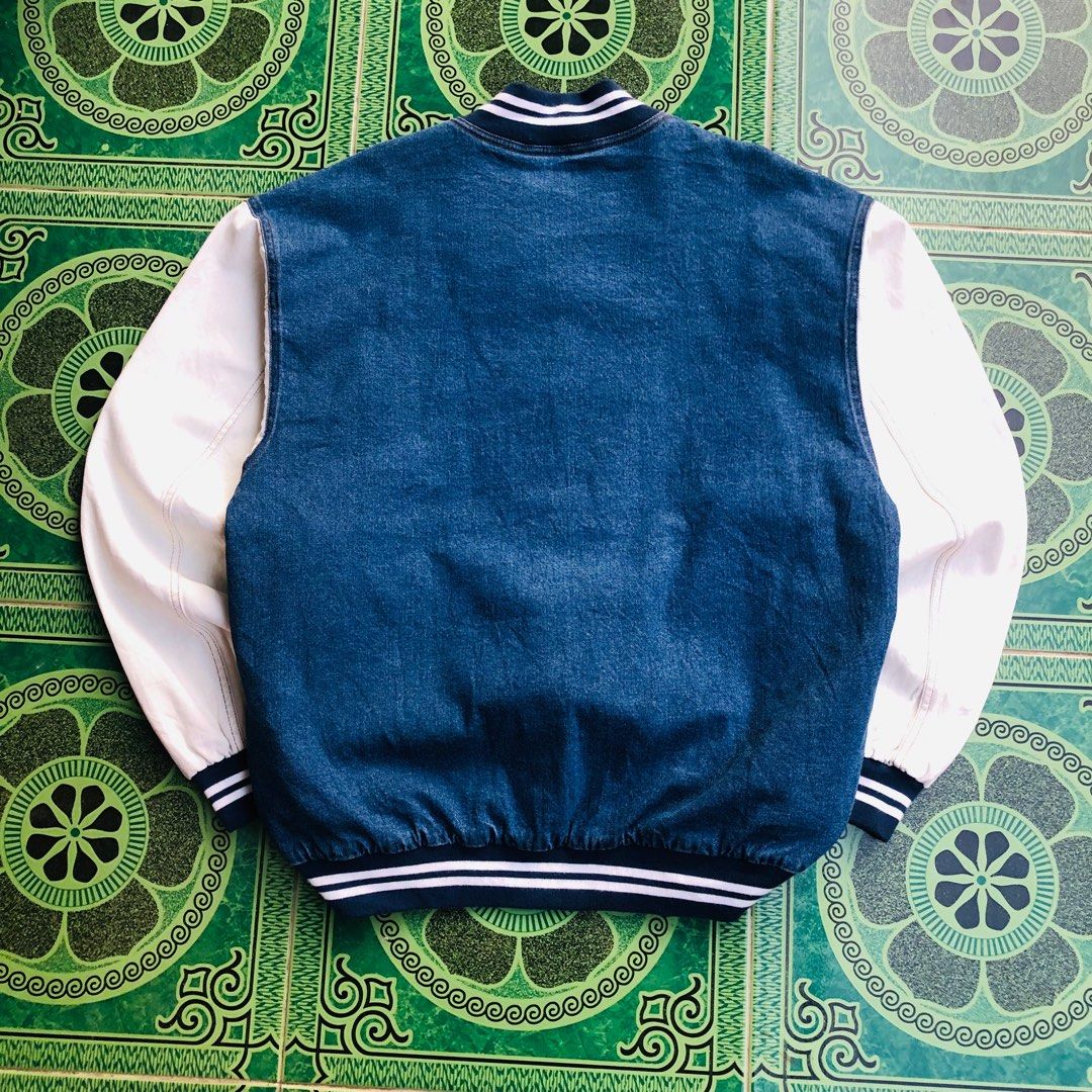 Varsity Full Denim Belang”, Fesyen Pria, Pakaian , Baju Luaran di Carousell