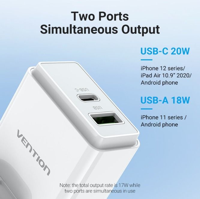 Vention 20W USB Fast Charge Wall Charger Two Ports Charger Plug, Mobile ...
