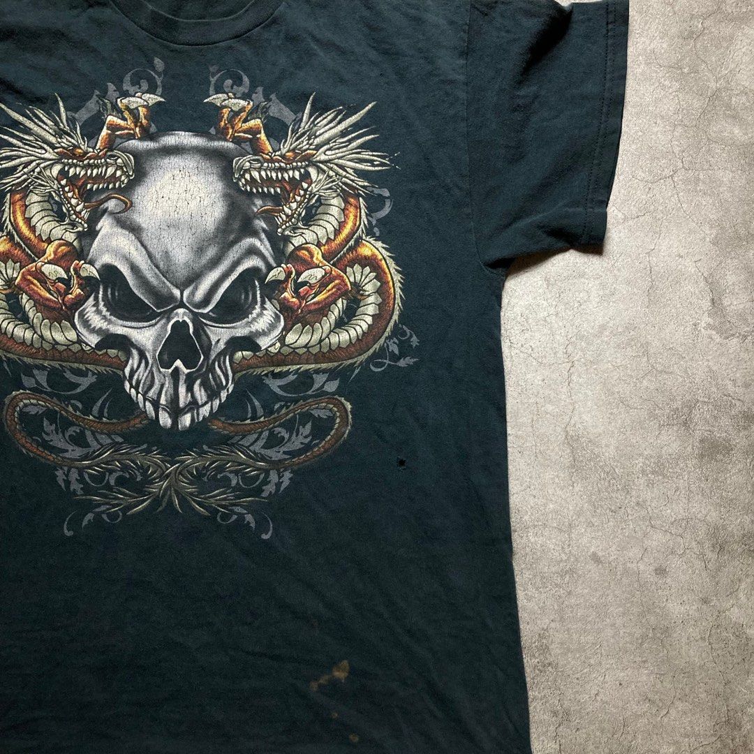 Vintage Tattered Skull and Snake T-shirt, Men's Fashion, Tops & Sets ...