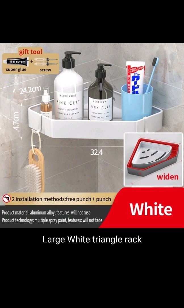 Set of 6 White Bathroom Toilet Corner Rack Large - No Drill, Furniture ...