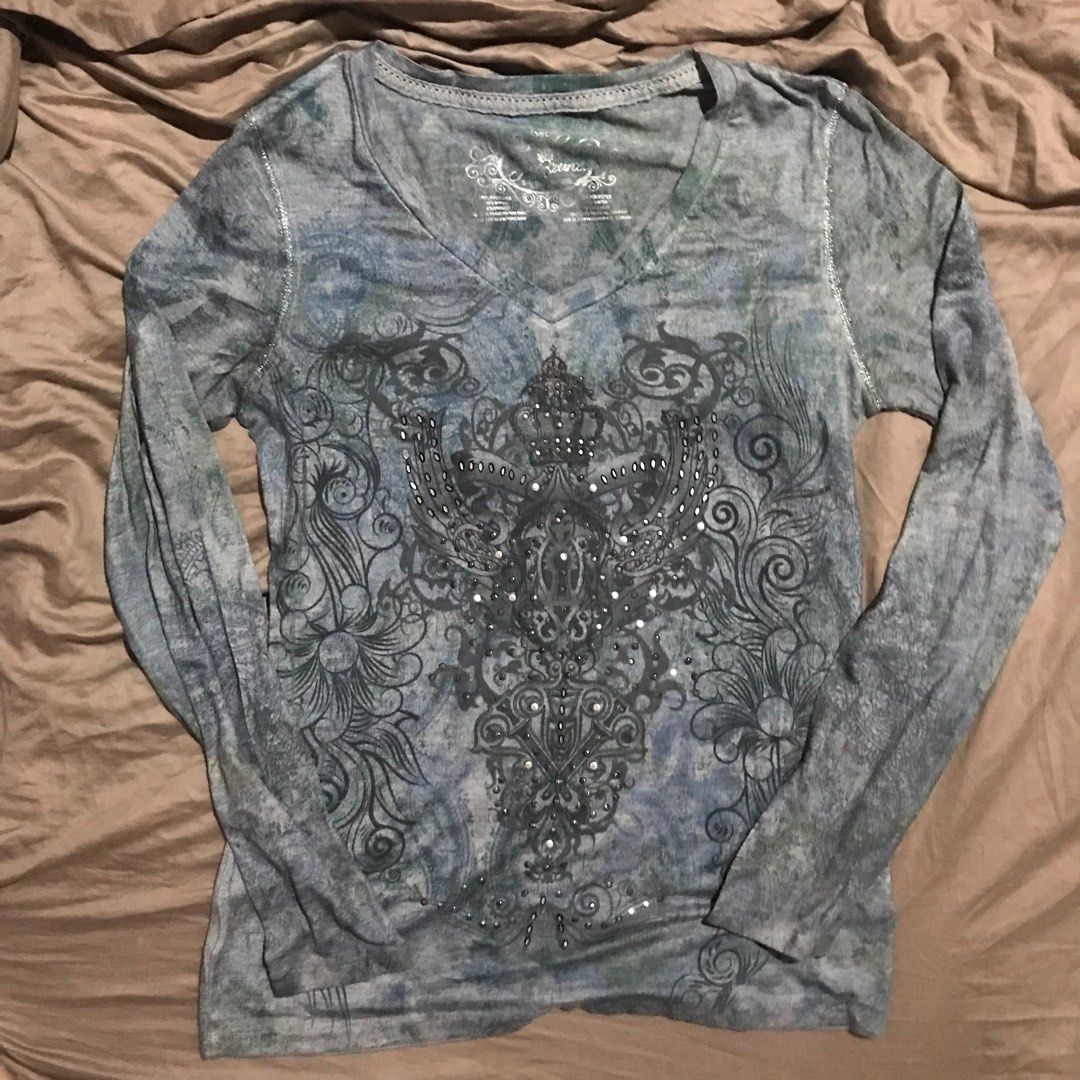 y2k gem mc bling longsleeve top, Women's Fashion, Tops, Longsleeves on ...