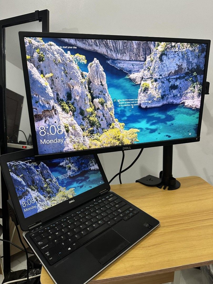 23" Dell Monitor on a Dual arm monitor and c clamp bracket on Carousell