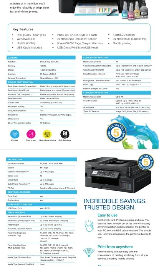 Brother MFC-T920DW AIO Printer, Computers & Tech, Printers, Scanners ...