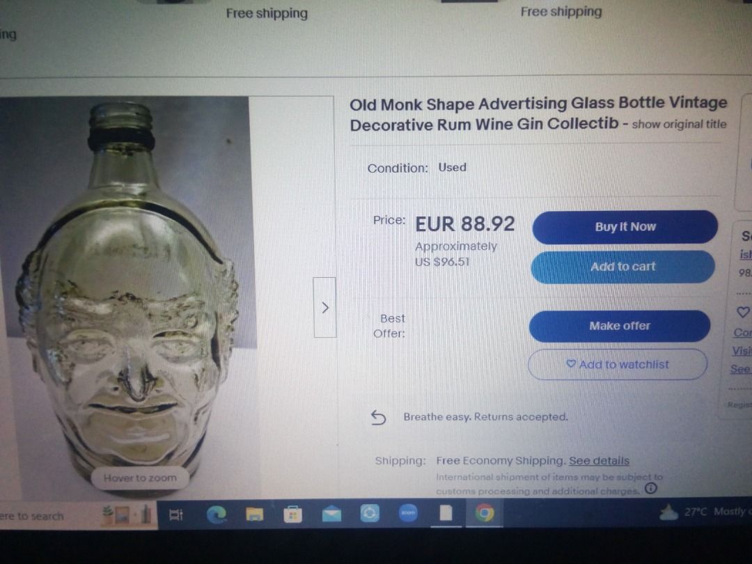 Collectible Old Monk Glass Face Bottle (The Legend) Made in India on ...