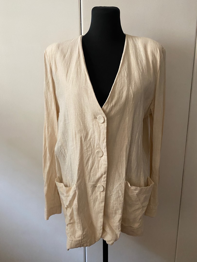Cream Linen blazer, Women's Fashion, Coats, Jackets and Outerwear on ...