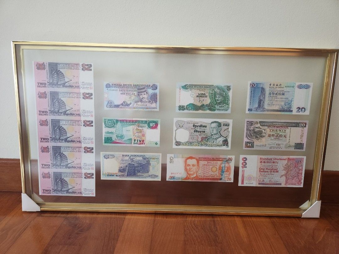 Currencies nicely framed with see thru glass, Hobbies & Toys, Memorabilia & Collectibles ...